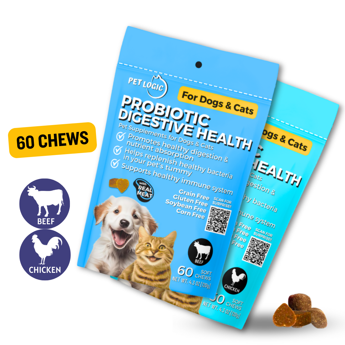 Pet Logic Probiotic Digestive Health 120g Dog & Cat Treats Supplement